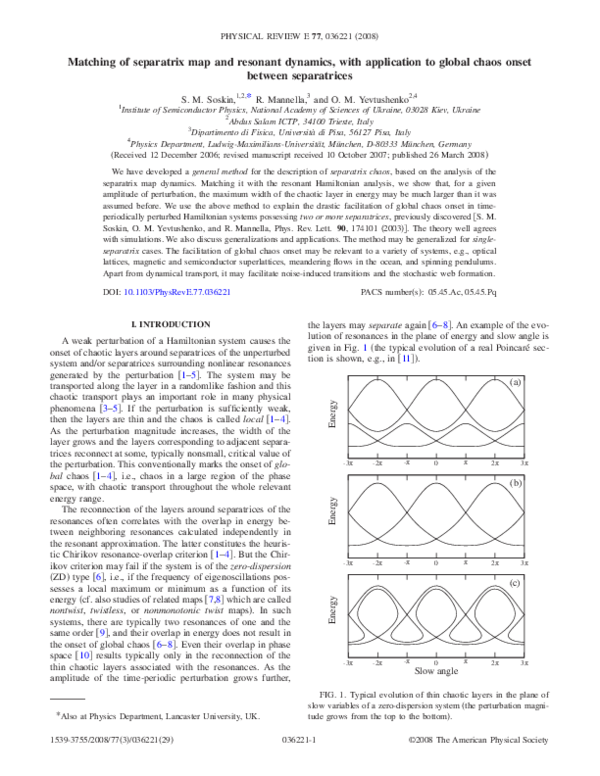 (PDF) Matching of separatrix map and resonant dynamics, with ...