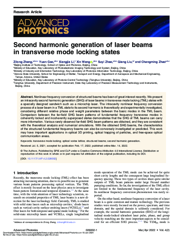 (PDF) Second harmonic generation of laser beams in transverse mode ...