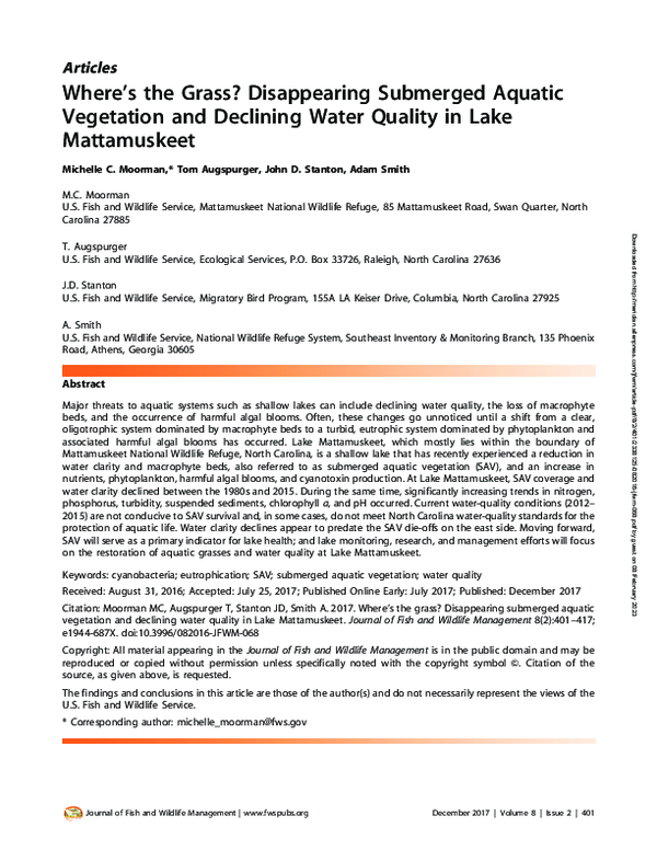 (PDF) Where's the Grass? Disappearing Submerged Aquatic Vegetation and ...