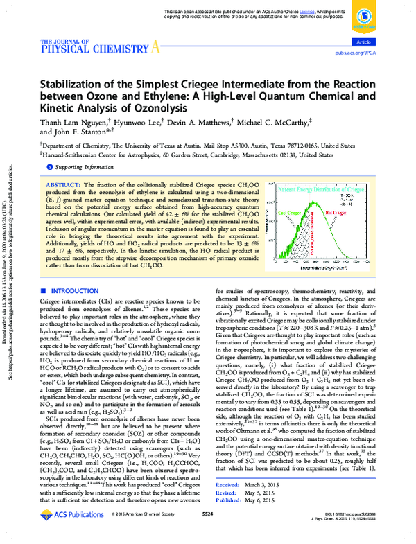 (PDF) Stabilization of the Simplest Criegee Intermediate from the ...
