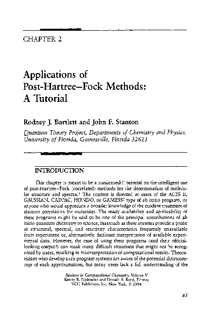 (PDF) Applications of Post-Hartree-Fock Methods: A Tutorial