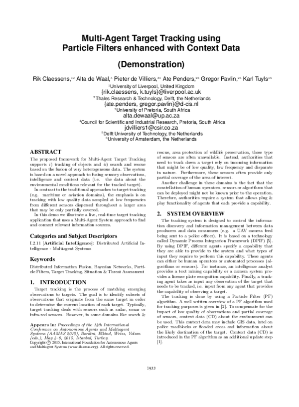 Pdf Multi Agent Target Tracking Using Particle Filters Enhanced With