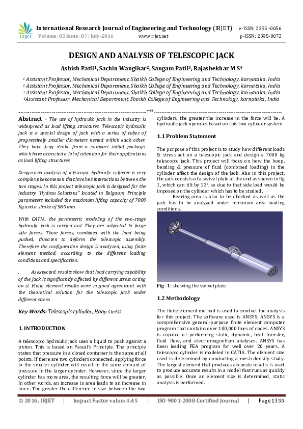 (PDF) Design and Analysis of Telescopic Jack | Ashish Patil - Academia.edu