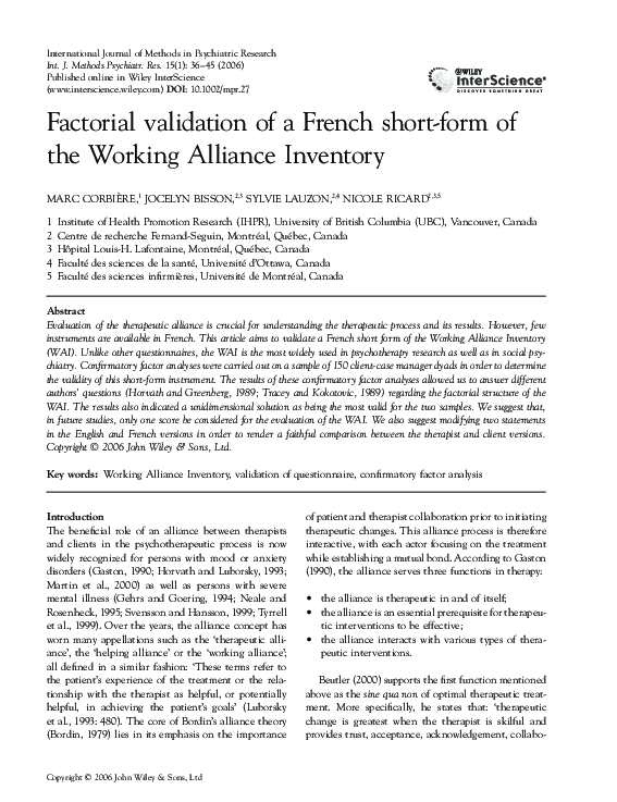 (PDF) Factorial validation of a French short-form of the Working ...