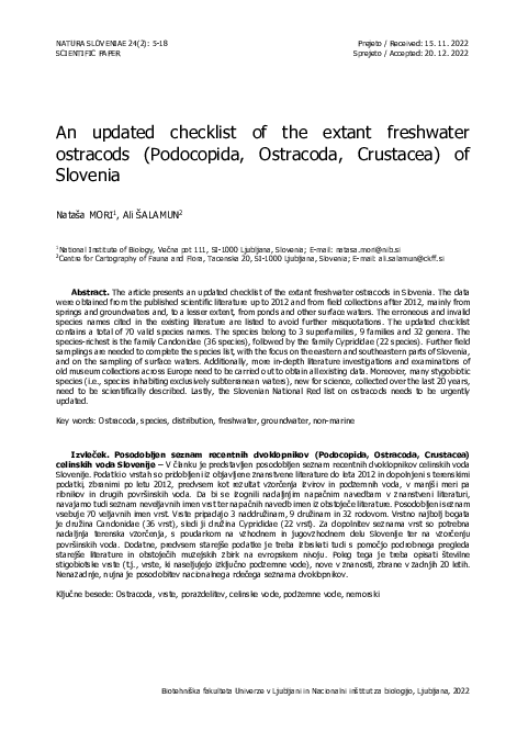 (PDF) An updated checklist of the extant freshwater ostracods ...