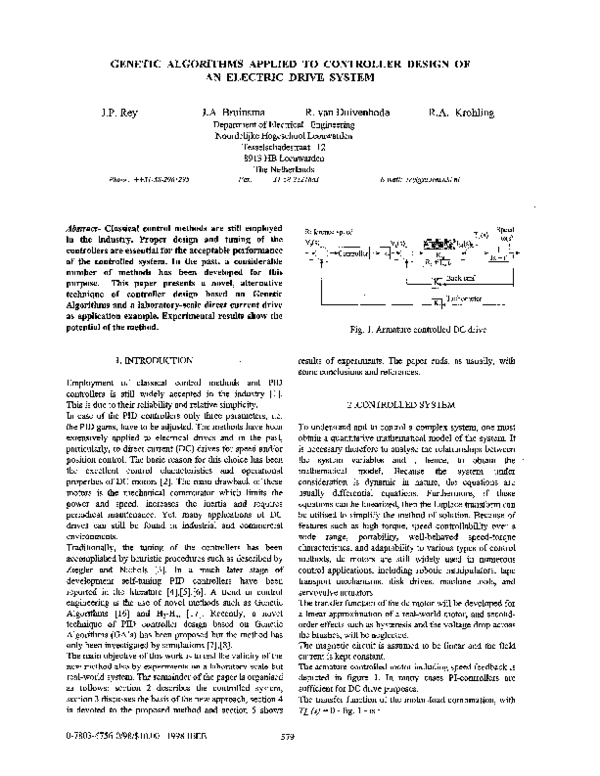 (PDF) Genetic algorithms applied to controller design of an electric drive system