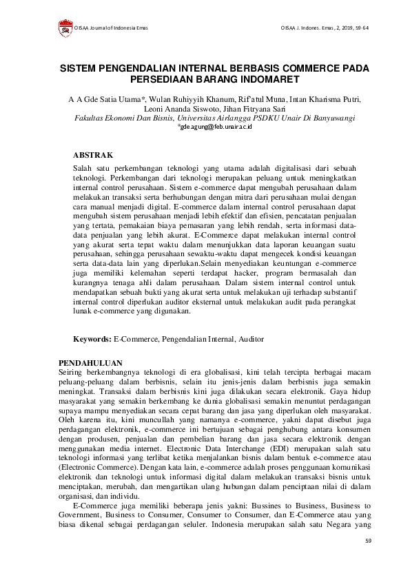 (PDF) Sistem Pengendalian Internal Berbasis Commerce Pada Persediaan Barang Indomaret