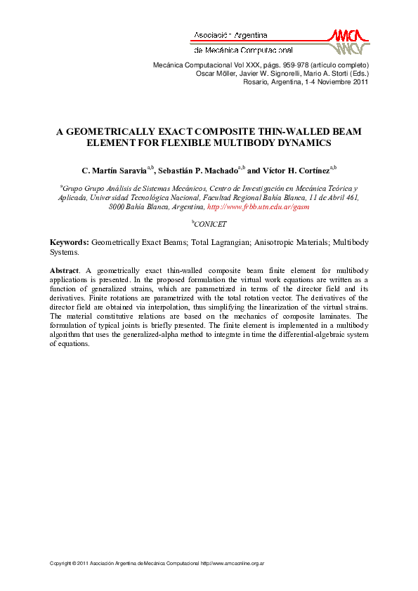 (PDF) A Geometrically Exact Composite Thin-Walled Beam Element for ...