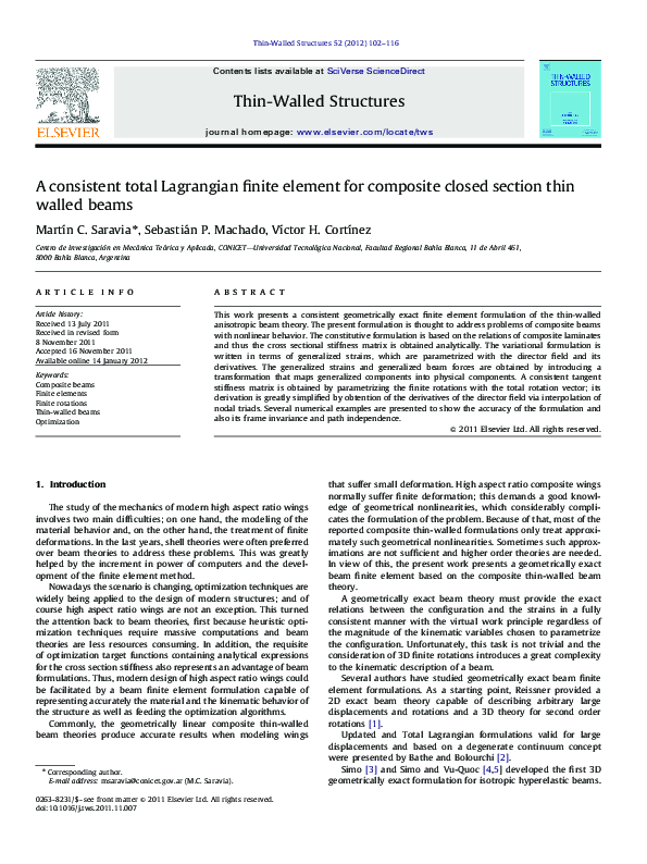 (PDF) A consistent total Lagrangian finite element for composite closed section thin walled beams