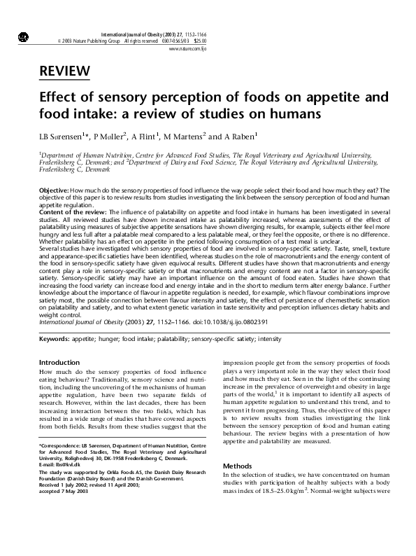 (PDF) Effect of sensory perception of foods on appetite and food intake ...