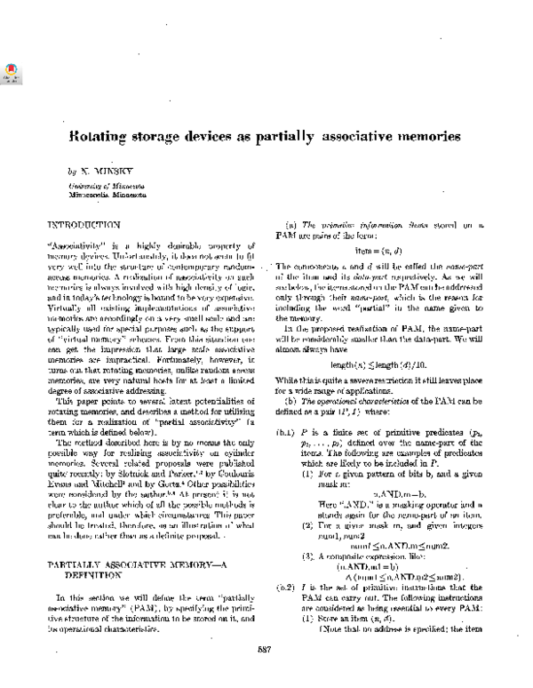 (PDF) Rotating storage devices as partially associative memories