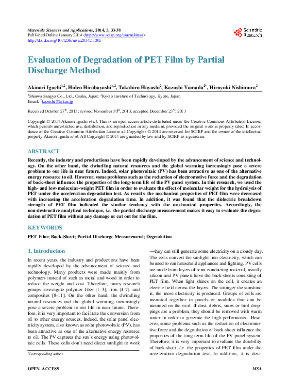 (PDF) Evaluation of Degradation of PET Film by Partial Discharge Method