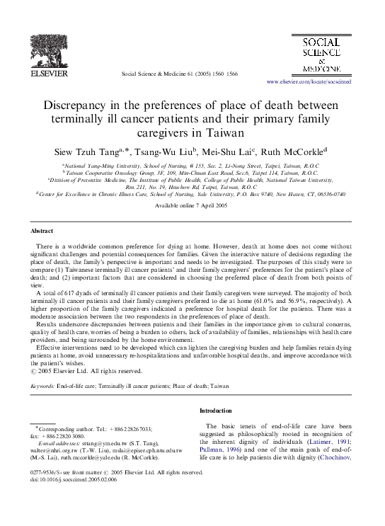 (PDF) Discrepancy in the preferences of place of death between ...