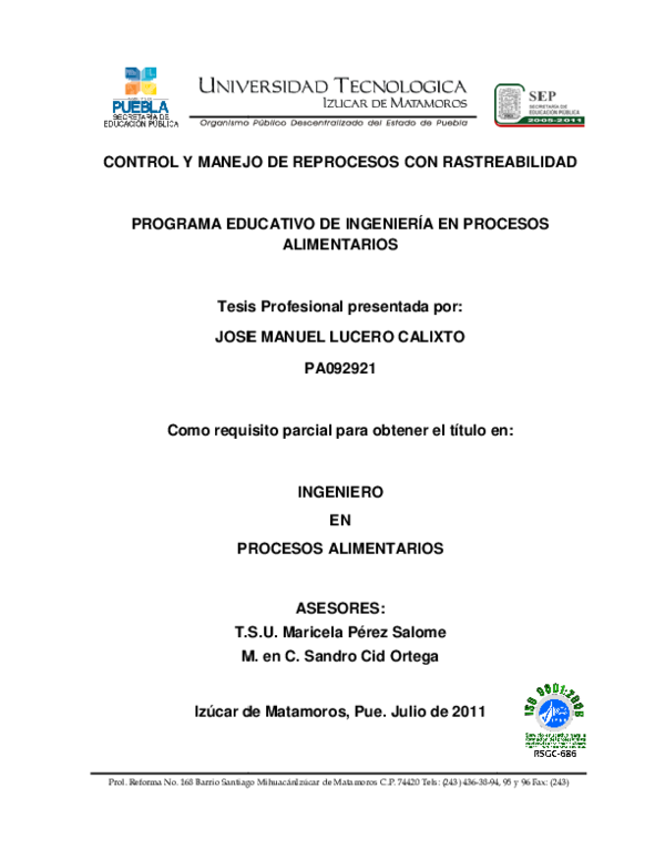 (PDF) Control y Manejo de Reprocesos con Rastreabilidad