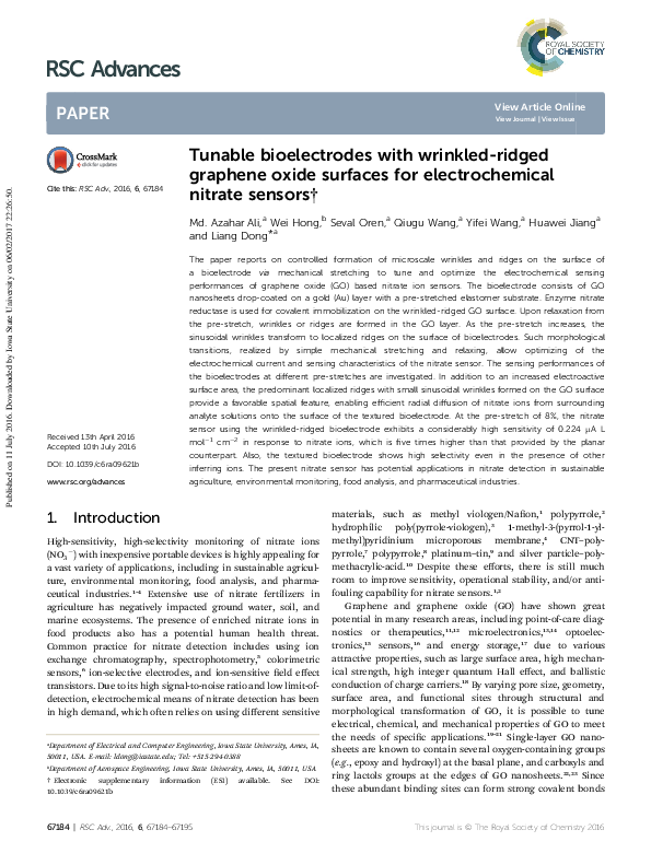 (PDF) Tunable bioelectrodes with wrinkled-ridged graphene oxide ...