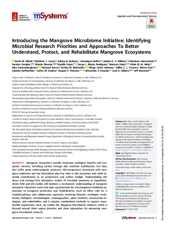 (PDF) Introducing the Mangrove Microbiome Initiative: Identifying Microbial Research Priorities ...