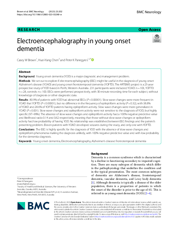 (PDF) Electroencephalography in young onset dementia