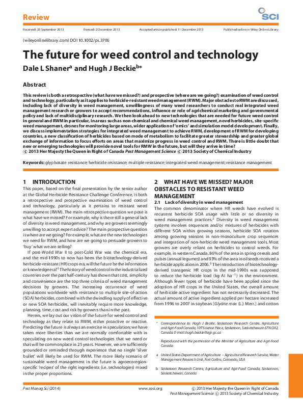 (PDF) The future for weed control and technology