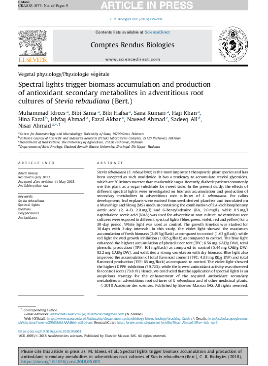 (PDF) Spectral lights trigger biomass accumulation and production of ...