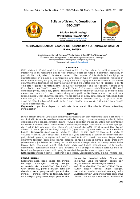 (PDF) Alterasi Mineralisasi Granodiorit Cihara Dan Sekitarnya ...