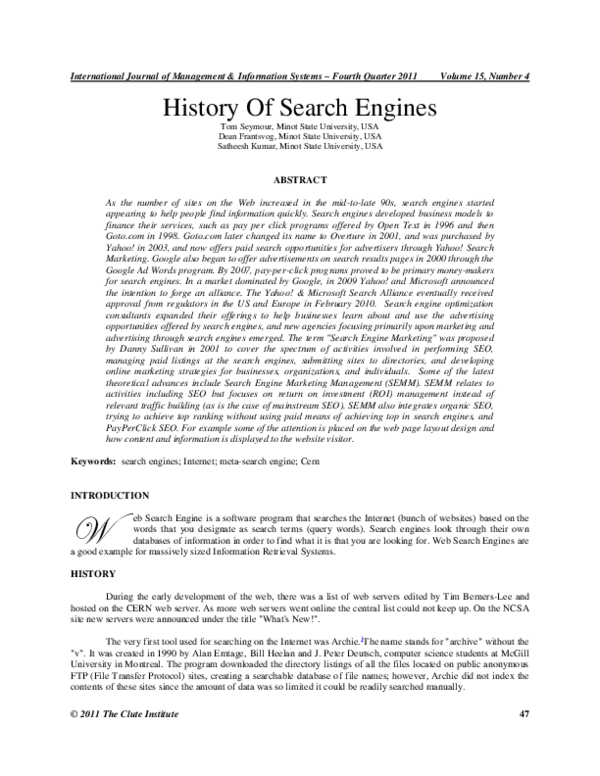 (PDF) History Of Search Engines