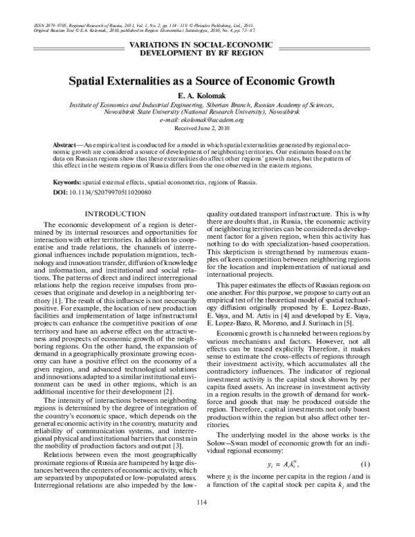 (PDF) Spatial externalities as a source of economic growth