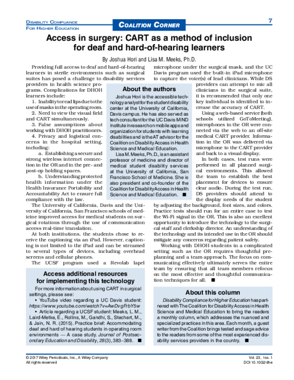 (PDF) Access in surgery: CART as a method of inclusion for deaf and ...