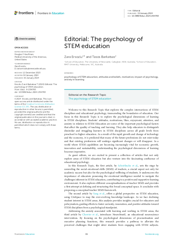 (PDF) Editorial: The psychology of STEM education