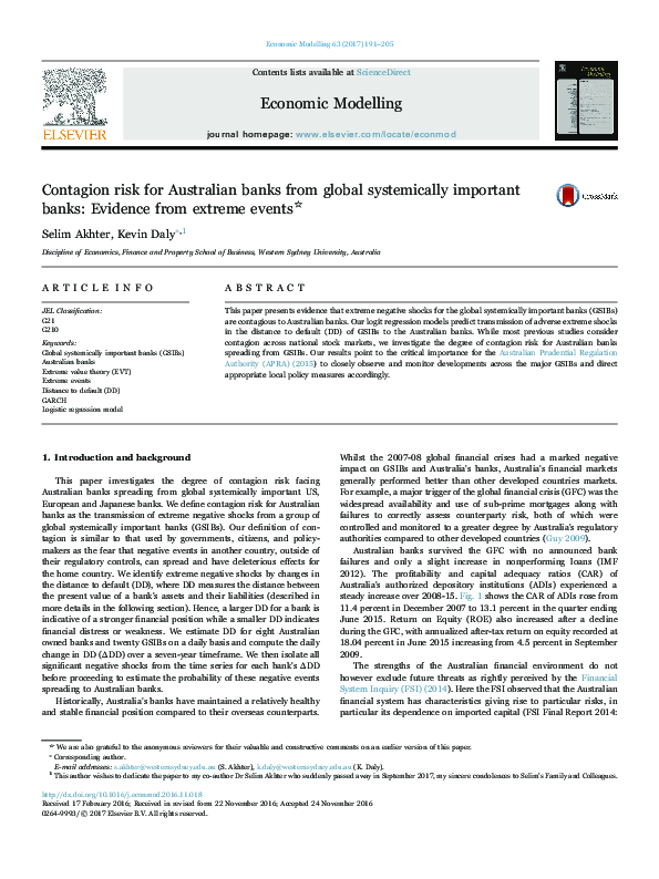(PDF) Contagion risk for Australian banks from global systemically ...