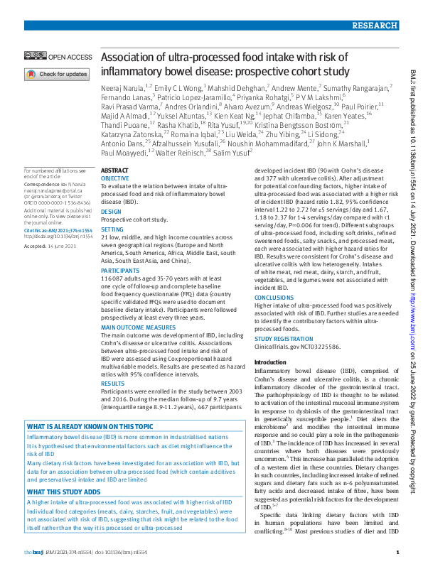 (PDF) Association of ultra-processed food intake with risk of ...