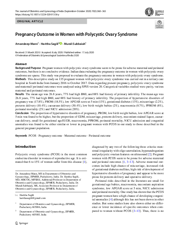 (PDF) Pregnancy Outcome in Women with Polycystic Ovary Syndrome