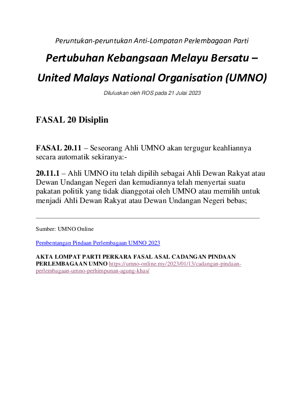 (PDF) Peruntukan Anti Lompatan Perlembagaan Parti UMNO