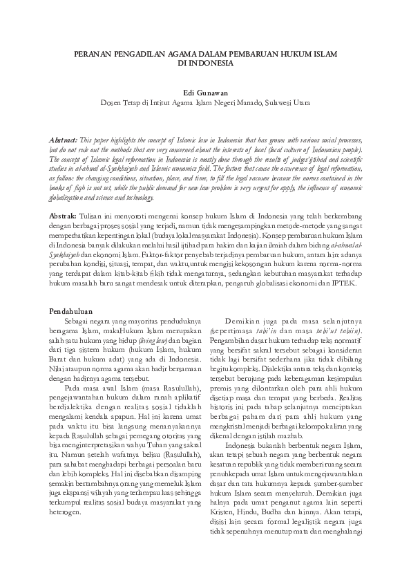 (PDF) Peranan Pengadilan Agama Dalam Pembaruan Hukum Islam DI Indonesia