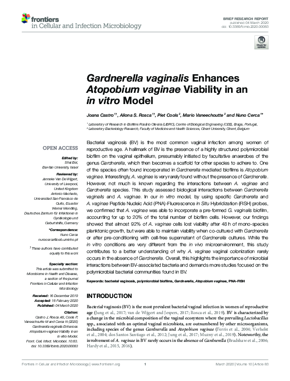 (PDF) Gardnerella vaginalis Enhances Atopobium vaginae Viability in an in vitro Model