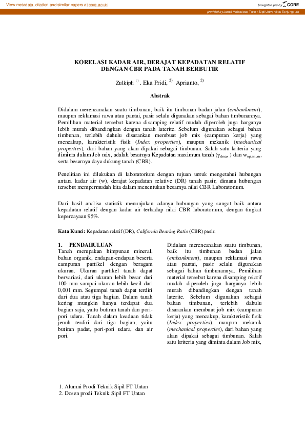 (PDF) Korelasi Kadar Air, Derajat Kepadatan Relatif Dengan CBR Pada ...