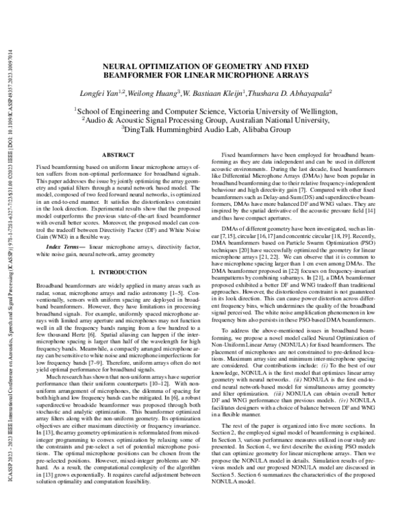 Pdf Neural Optimization Of Geometry And Fixed Beamformer For Linear Microphone Arrays