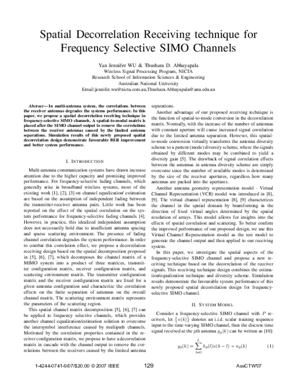 (PDF) Spatial Decorrelation Receiving technique for Frequency Selective ...