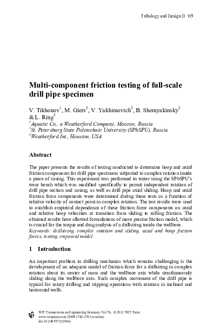 (PDF) Multi-component friction testing of full-scale drill pipe specimen