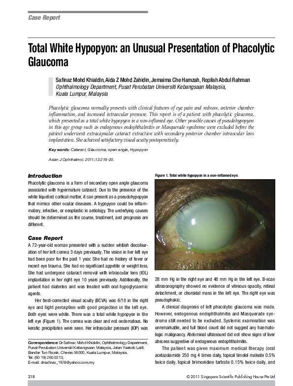 (PDF) Total White Hypopyon: an Unusual Presentation of Phacolytic Glaucoma