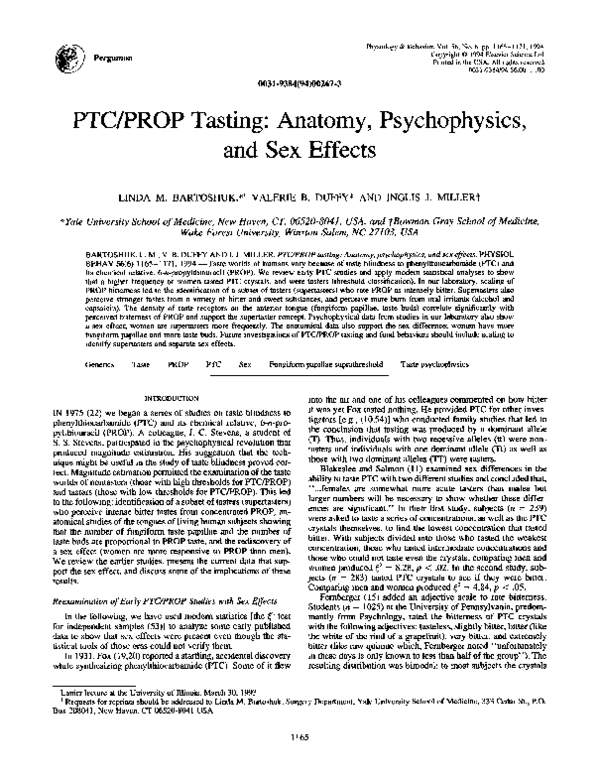 (PDF) PTC/PROP tasting: Anatomy, psychophysics, and sex effects