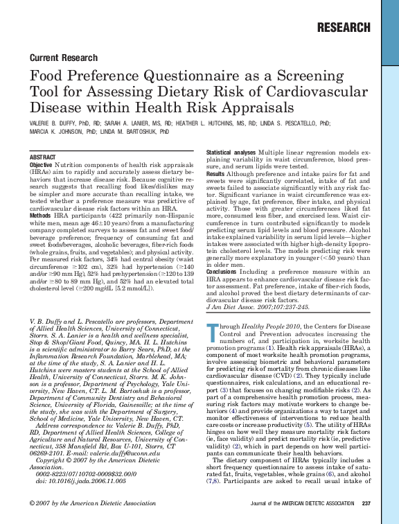 (PDF) Food Preference Questionnaire as a Screening Tool for Assessing ...