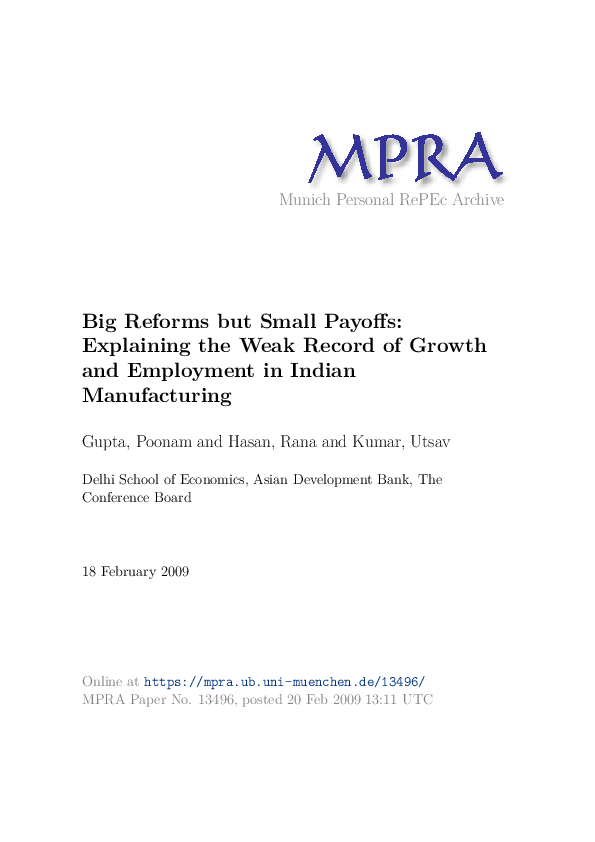 (PDF) Big Reforms but Small Payoffs: Explaining the Weak Record of Growth and Employment in ...