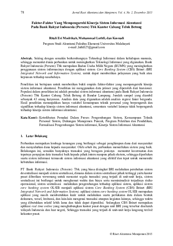 (PDF) Faktor-Faktor Yang Mempengaruhi Kinerja Sistem Informasi Akuntansi Pada Bank Rakyat ...