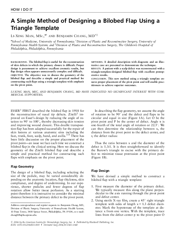 (PDF) A Simple Method of Designing a Bilobed Flap Using a Triangle Template