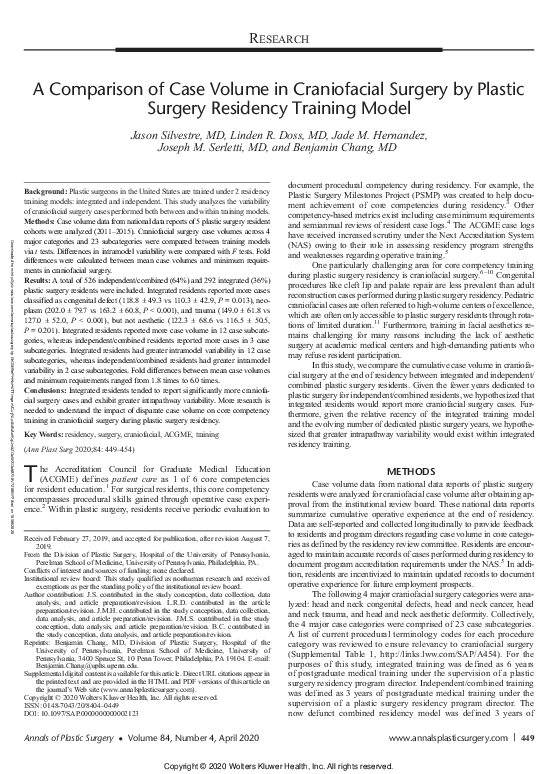 (PDF) A Comparison of Case Volume in Craniofacial Surgery by Plastic ...