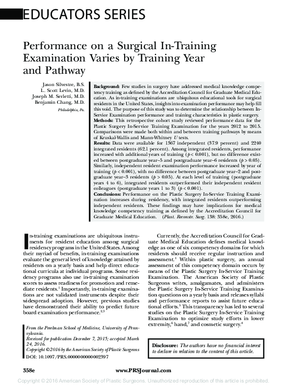 Performance on a Surgical In-Training Examination Varies by Training ...