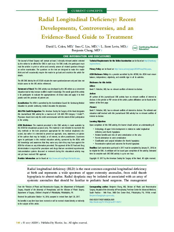 (PDF) Radial Longitudinal Deficiency: Recent Developments ...