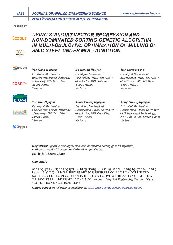 Pdf Using Support Vector Regression And Non Dominated Sorting Genetic Algorithm In Multi