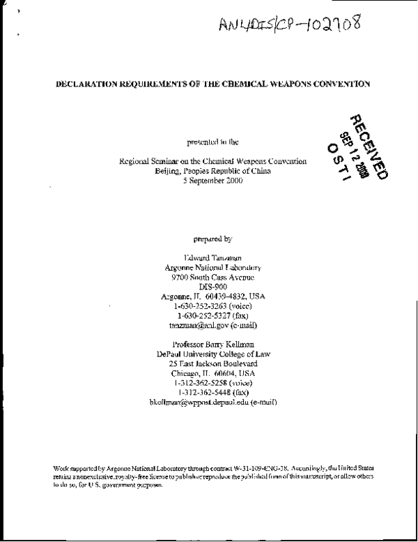 (PDF) Declaration requirements of the chemical weapons convention