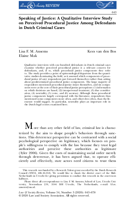 (PDF) Speaking of Justice: A Qualitative Interview Study on Perceived ...
